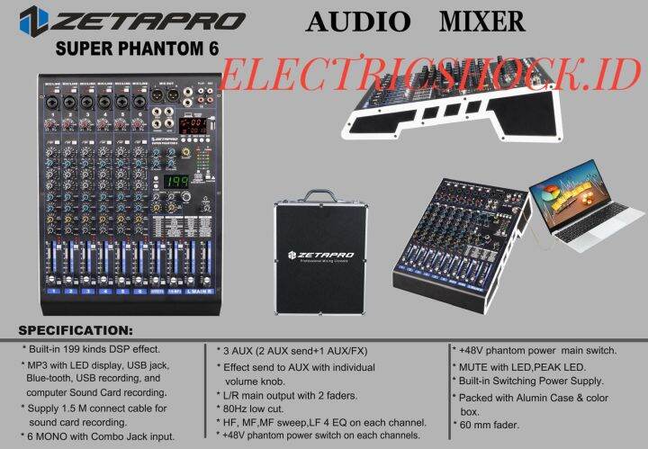 MIXER AUDIO ZETAPRO SUPER PHANTOM 6 ORIGINAL 6 CHANNEL | Lazada Indonesia