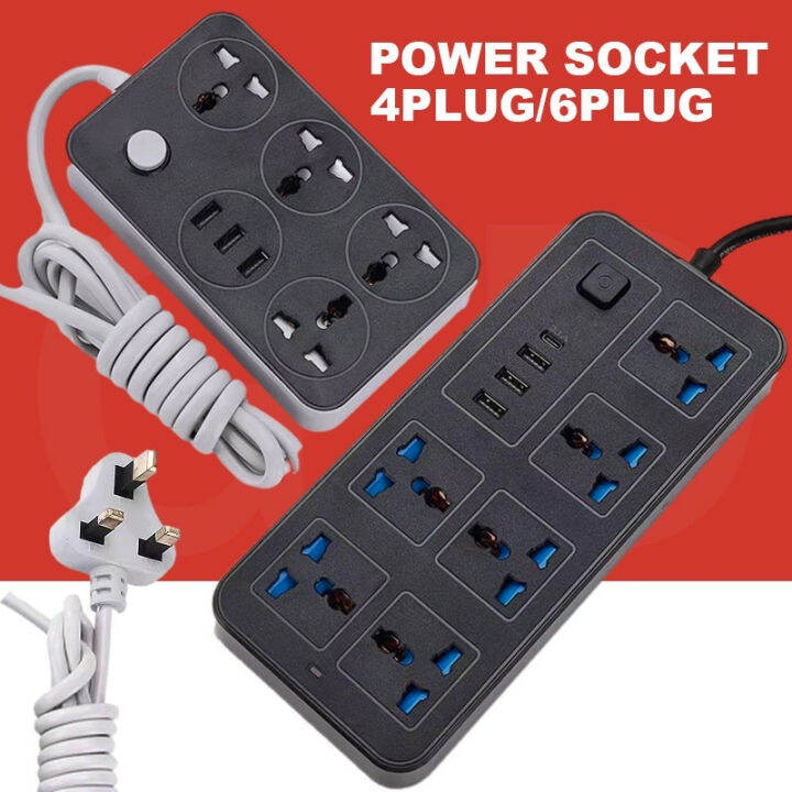 Eu Uk Us Plug Power Strip 2m Extension Cable Electrical Socket Adapter With 3 Usb Multiprise