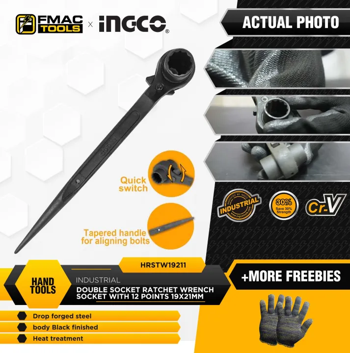 INGCO Double Socket Ratchet Wrench socket with 12 points 19x21mm ...