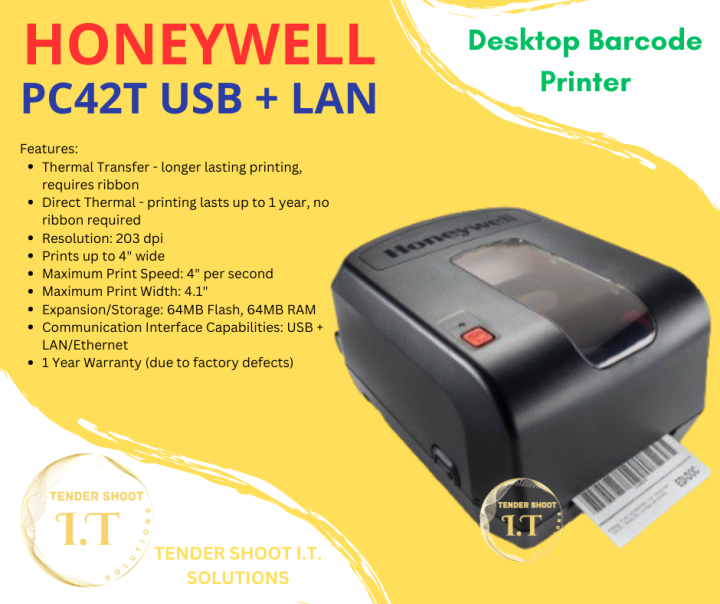 Brand New! Honeywell PC42T Desktop Barcode Printer - Thermal Transfer - 203 dpi – USB + LAN ...