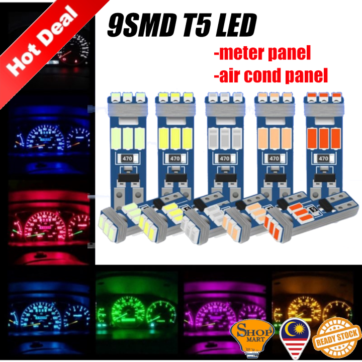 Car Air Cond Dashboard Meter Panel Led Light Bulb T5 W3W 9 Led 3012 Smd ...
