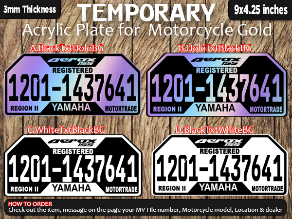 Temporary Motorcycle Plate Number Hologram (Acrylic 3MM Thickness 9x4 ...
