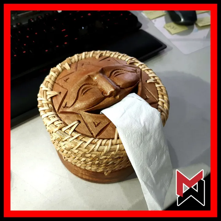 practical Baguio Smiling Wooden Rattan Tissue Holder - Made of Acacia ...