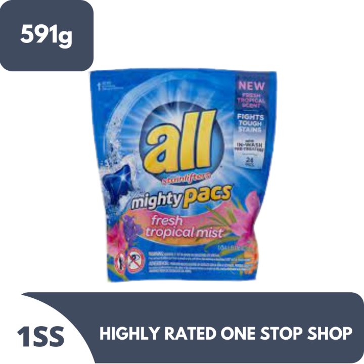 All Mighty Pacs Fresh Tropical Mist Detergent Powder 591g | Lazada PH