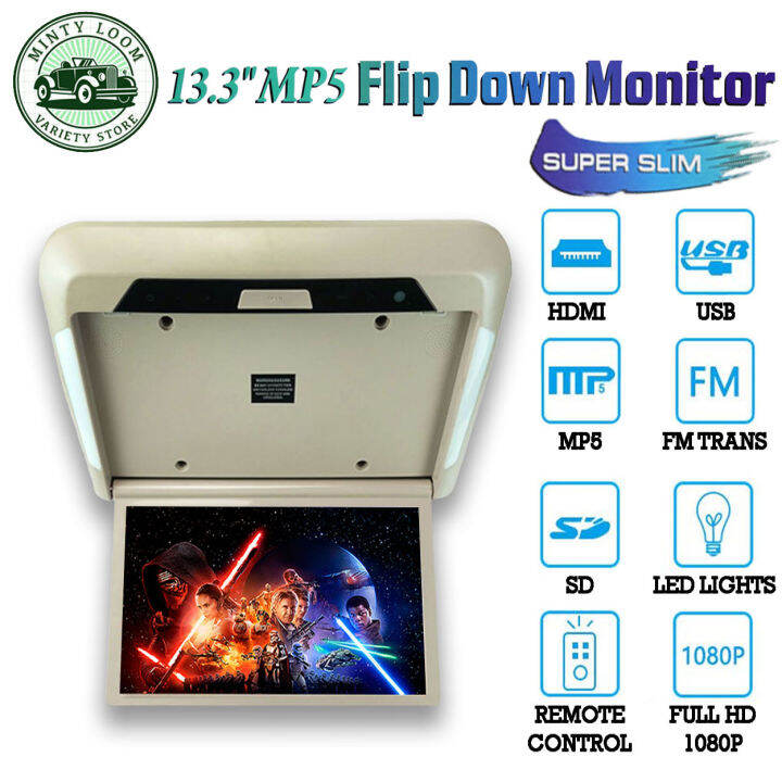 13.3'' Car Roof Monitor LCD Flip Down Screen Overhead Multimedia Video ...