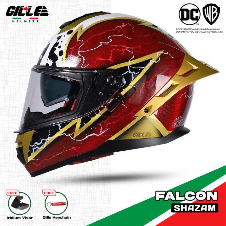 GILLE 883 FALCON WD SHAZAM RED WHITE Full Face Dual Visor Motorcycle ...