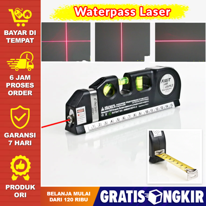 Penggaris + Waterpass Laser 250 Cm Meteran Tukang Bangunan Waterpass ...
