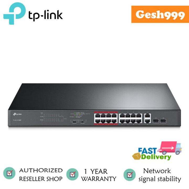 TP-Link TL-SL1218MP 16-Port 10/100Mbps + 2-Port Gigabit Unmanaged PoE Switch with a total PoE ...