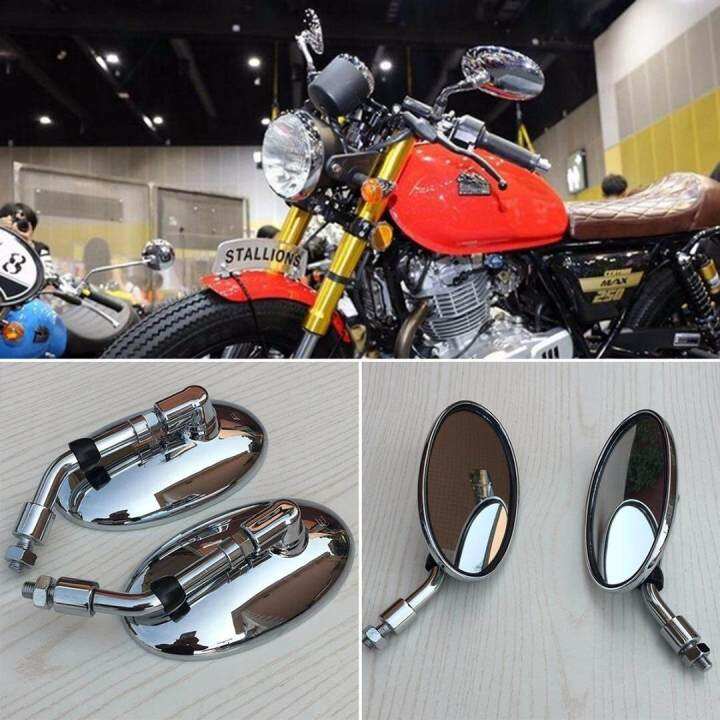 Pair Chrome 10mm Vintage Motorcycle Oval Rearview Mirror Side Mirror ...