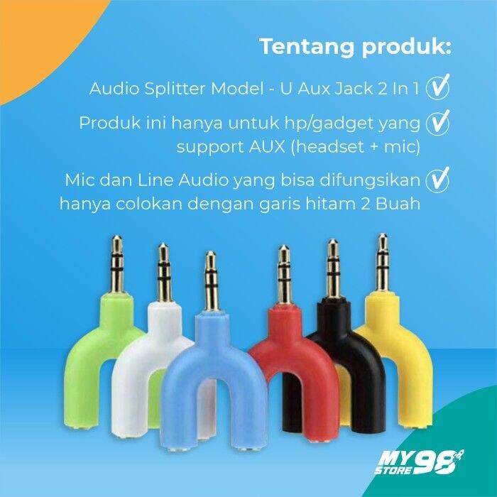 Audio Splitter HP Jack 2 In 1 Spliter Mic and Sound Spliter Y Jack 3.5 ...