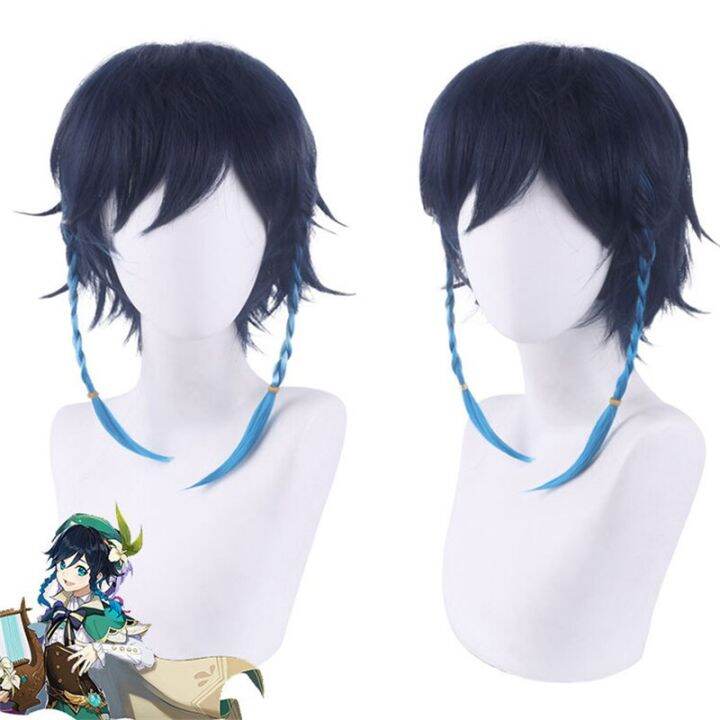 Wig Cosplay, 35Cm Game Genshin Impact Proyek Cosplay Barbatos Wig ...