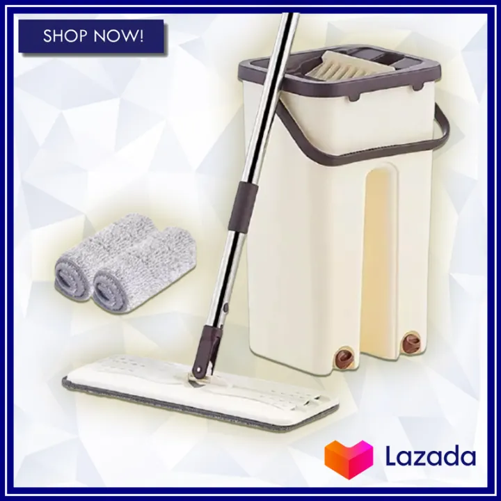 Mop Bucket Floor Touchless Mop Lazy Magic Cleaner 360 Rotate Self-wringing Squeeze Double Sided ...