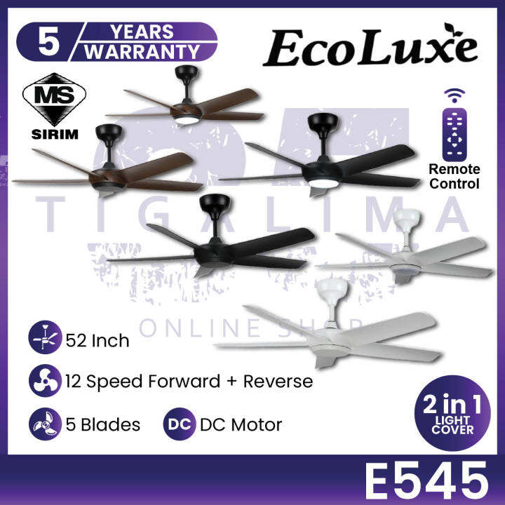 ECOLUXE E545 52Inch 5 Blades 12 Speed Forward + Reverse DC Motor with Remote Control 2 In 1 ...
