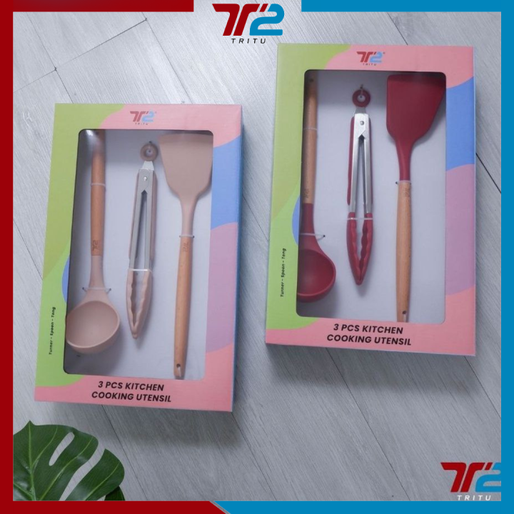 TRITU Kitchen Set Utensil Isi 3 Spatula Sutil Silikon | Lazada Indonesia