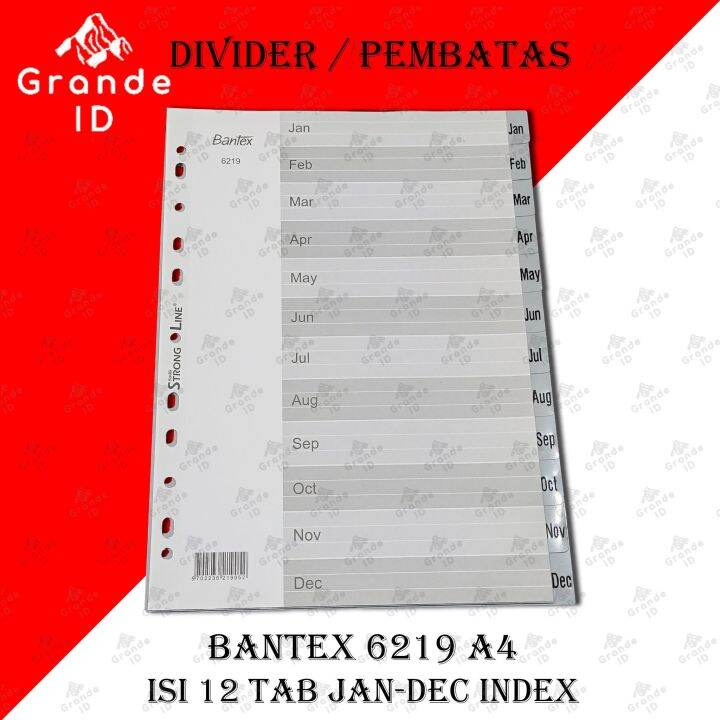 DIVIDER BANTEX 6219 A4 ISI 12 TAB BULAN 1-12 INDEX PEMBATAS FILE ...