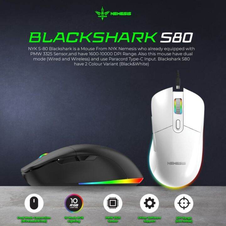MOUSE WIRELESS DUAL MODE NYK NEMESIS S80 BLACKSHARK | Lazada Indonesia