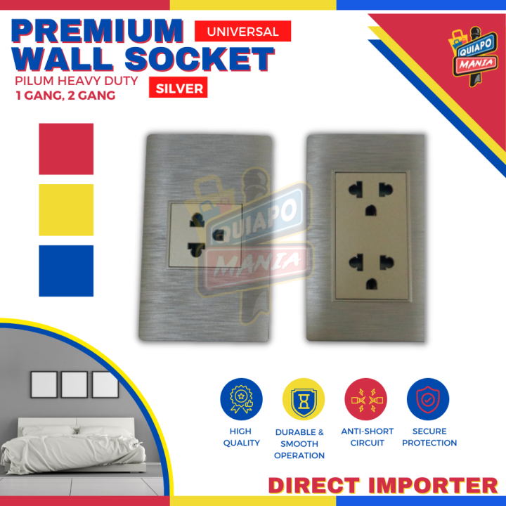 Premium Wall Socket Universal 1, 2 Gang SILVER / Heavy Duty / Safe ...