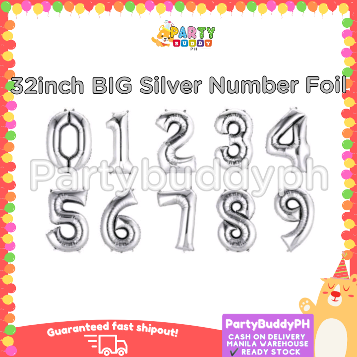 Silver 32 inch BIG Number Foil Balloons sold by Partybuddyph | Lazada PH
