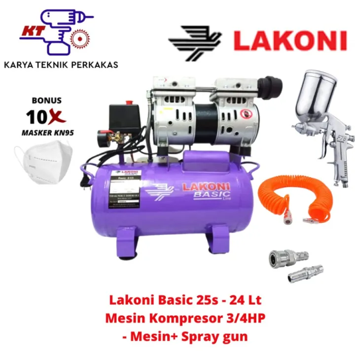 Lakoni Basic 25s - 24 Lt Mesin Kompresor 3/4HP + Spray Gun | Lazada ...