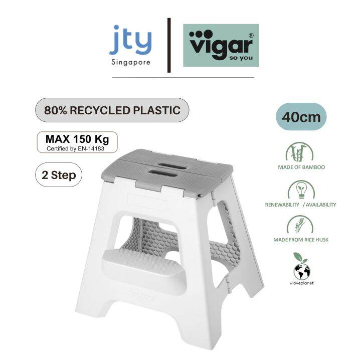 Vigar Compact 2 Step Foldable 40cm Stool (Grey or Turquoise Colour ...