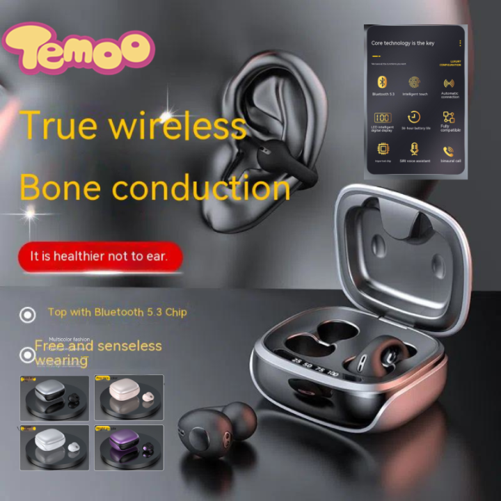 Temoo หูฟังบลูทูธแบบคลิปติดด้านกีฬา JX80เทคโนโลยีสีดำนำอากาศไม่สามารถใส่ในหูไม่เจ็บหู TWS ชุดหู ...