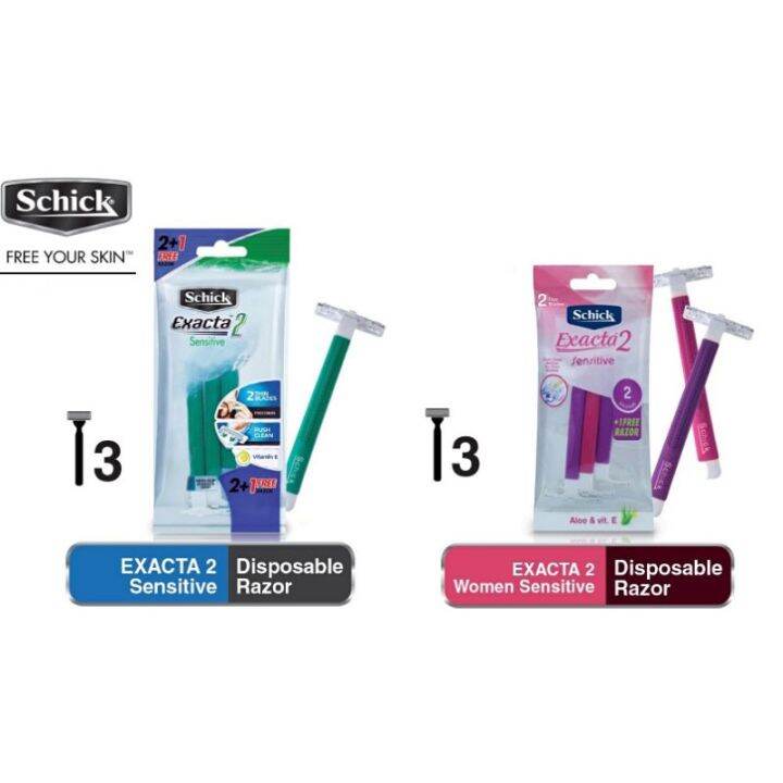 [TKM] Schick Exacta 2 Sensitive Disposable Razor (2 + 1 Pcs) | Lazada