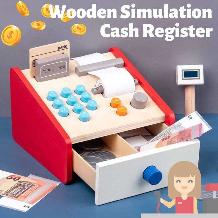 Wooden Cash Registers with Scanner Wooden Cashier Grocery Check Out ...