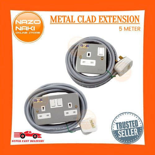 5 Meter 1 Gang 2 Gang Heavy Duty Metal Clad Extension Trailing Socket Extension Wire Sirim