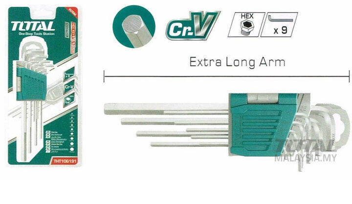TOTAL THT106192 Extra Long 9 Pcs Hex Key / Allen Key Set | Lazada