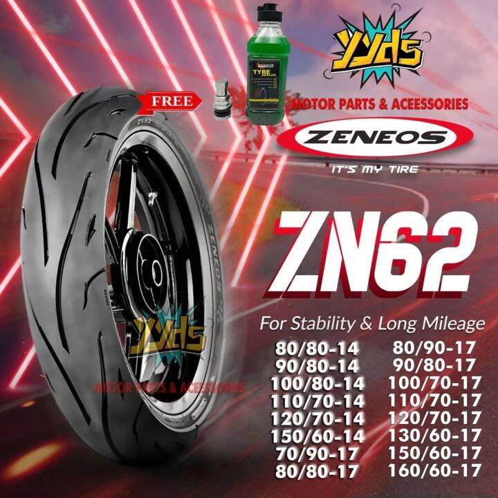 Zeneos ZN62 Motorcycle Tire Rim 14&17 (Tubeless) FREE SEALANT AND PITO ...