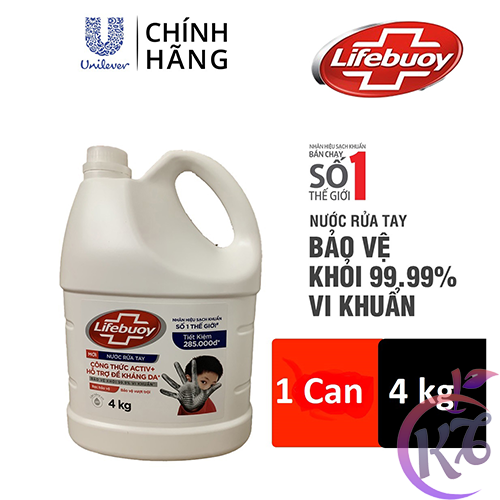 Nước rửa tay Lifebuoy can 4kg diệt khuẩn 99,9% công thức ion bạc bảo vệ ...