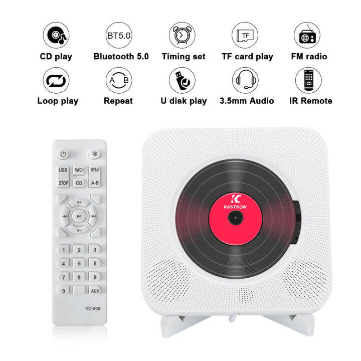 2.0 Wall-mounted CD Player Bluetooth Speaker+LED Display Portable Home ...