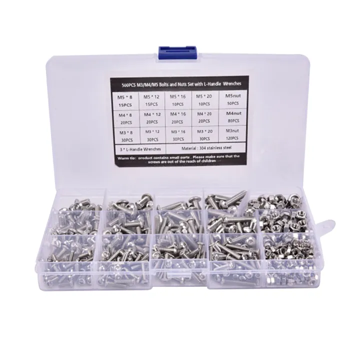 Regh 500X Assorted M3 M4 M5 Stainless Steel Hex Screws & Socket Bolts and Nuts Kit | Lazada PH