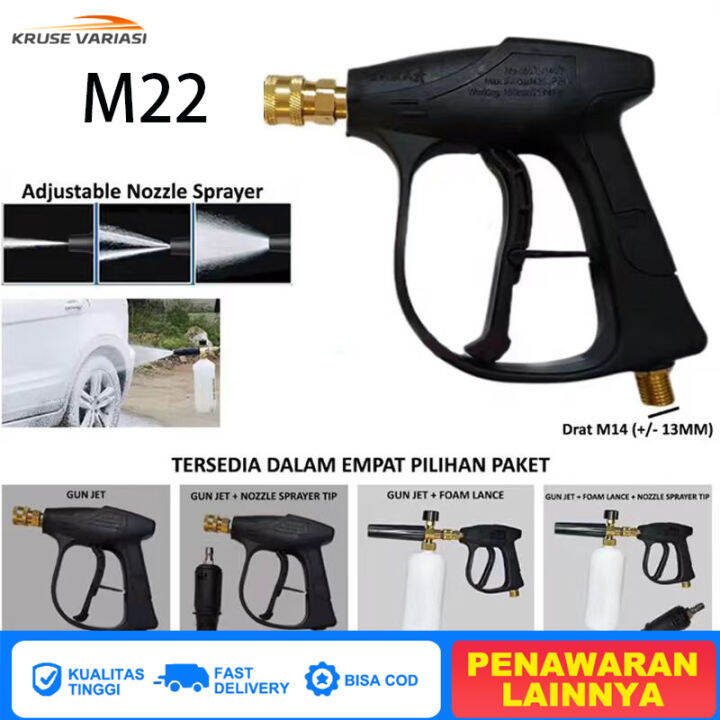 Gun jet cleaner ukuran M22x14 Gagang Semprotan Tembakan Air Pendek ...