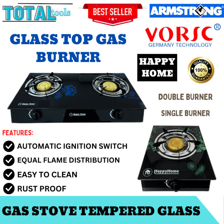 TOTAL TOOLS TEMPERED GLASS SURFACE GAS STOVE DOUBLE/SINGLE BURNER ...
