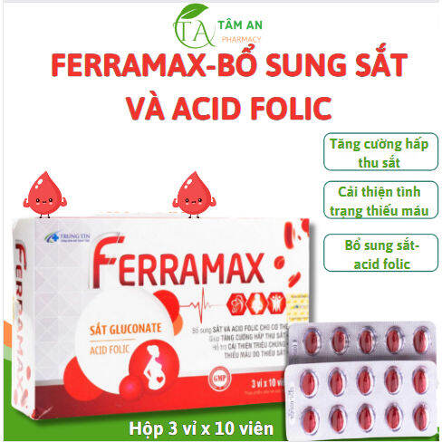 Viên uống Ferramax Bổ Sung Sắt Và Acid Folic Cho Cơ Thể hỗ trợ bổ sung ...
