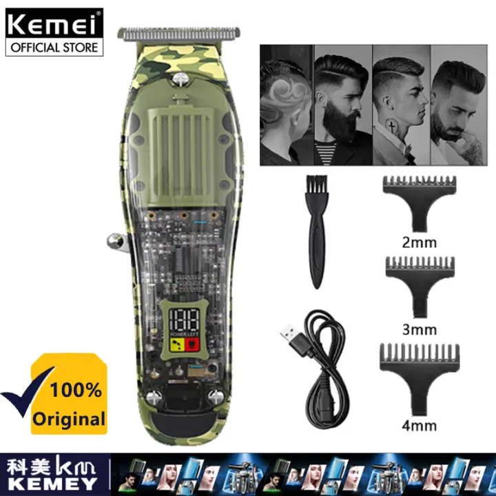 KEMEI New KM-19268 Electric Hair Clipper Transparent LED Military Quality Hair Clipper USB ...