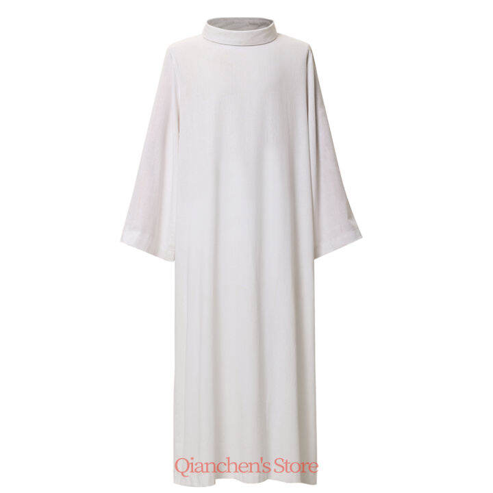 Men Clergy Solid Alb Catholic Church Deacon Robe Vestments Roll Collar ...