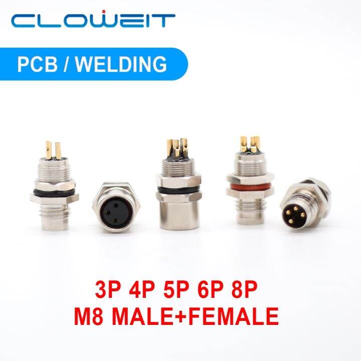 M8 Panel Front/Back Mount Sensor Connector Flange Socket Screw Threaded ...