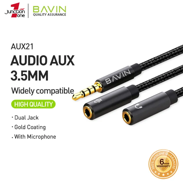 BAVIN AUX21 3.5mm Audio Male to Separate Stereo Aux w/ Headset Splitter ...