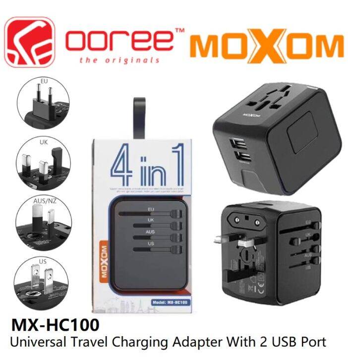 MOXOM MX-HC100 UNIVERSAL TRAVEL CHARGING ADAPTER 2 USB PORT FAST ...