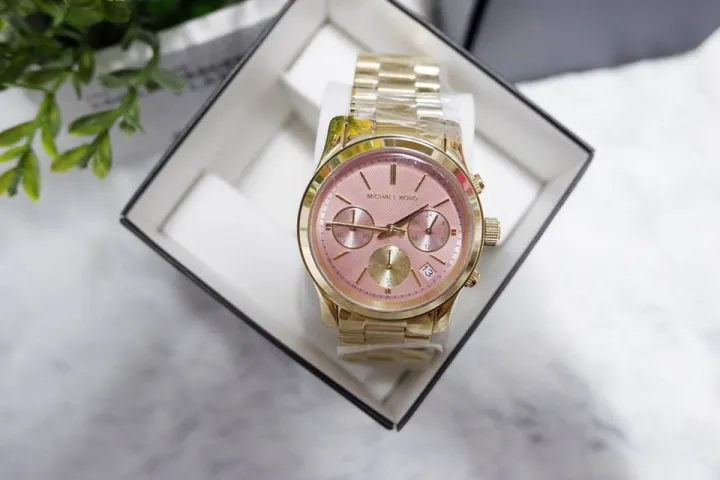 MichAel Kors Runway Pink Dial Gold-tone Stainless Steel Women's Watch ...