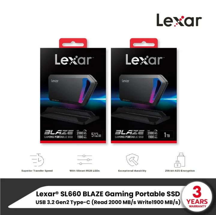 Lexar® SL660 BLAZE Gaming Portable SSD (เอสเอสดีแบบพกพา) ถ่ายโอนข้อมูล ...