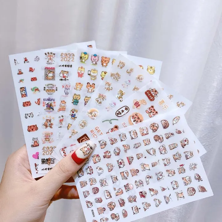 Y2K2น่ารักสติ๊กเกอร์กาวติดแน่น DIY จีนตกแต่งเล็บเครื่องมือทำเล็บมือปีใหม่ศิลปะเล็บเสือสติ๊กเกอร์ ...