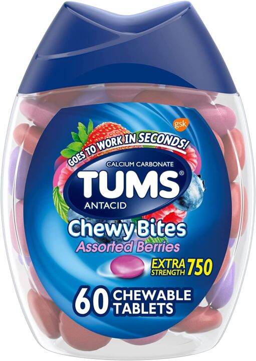 TUMS Antacid Chewy Bites Assorted Berries Extra Strength 750 Calcium ...