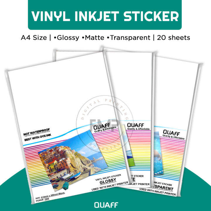 FMP QUAFF Vinyl Inkjet Sticker A4 Size Glossy, Matte &Transparent ...