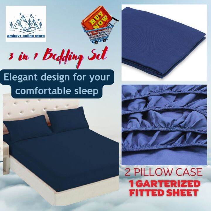 Amboyz 3 in 1 Garterized Plain Bedsheet 1 Fitted Sheet 2 Pillow Case ...