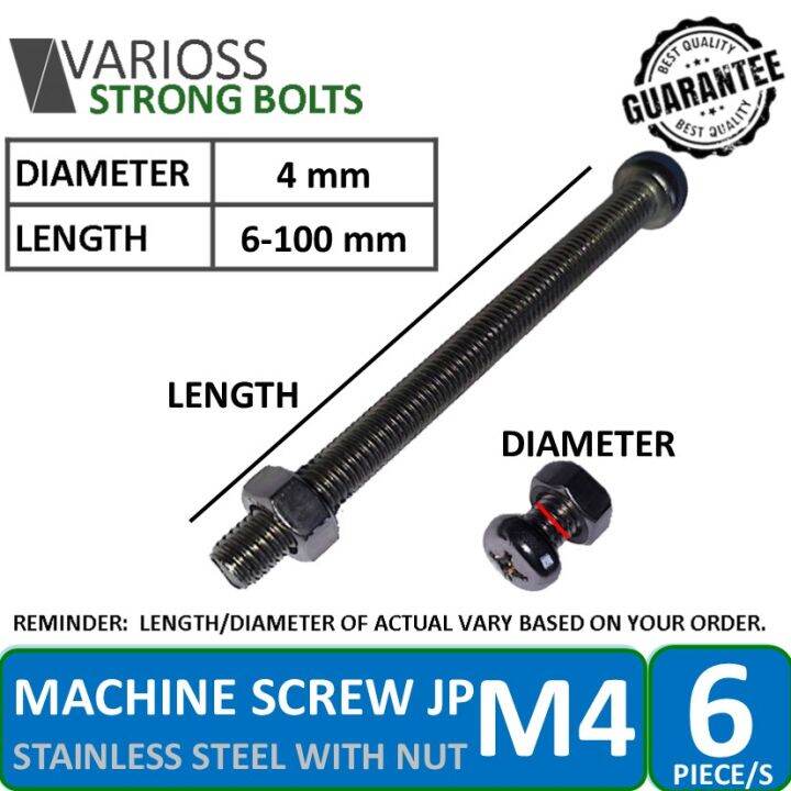 Stainless Steel (SS) Machine Screw Pan Phillips JP Head Bolt, Screw ...