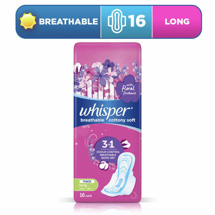 Whisper Cottony Soft Sanitary Napkin with Wings (64 pads) [All Day ...