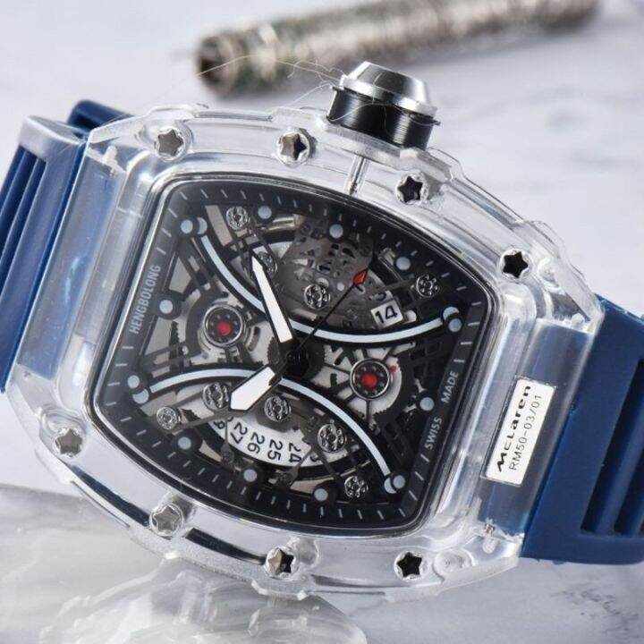 hot style New Richard men's watch barrel-shaped transparent Douyin live ...